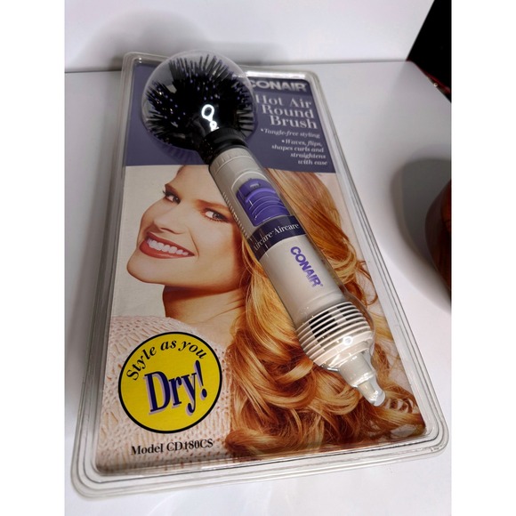 Hair | Vintage Conair Hot Air Round Brush Model Cd18cs Factory Sealed ...